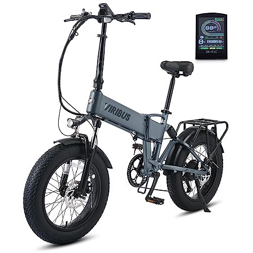 Viribus Electric Bike for Adults, 28mph Ebikes for Adults, 500W Electric Bicycle Folding with 36V 12Ah Removable Battery, Potable Pedal Assist Folding Electric Bike for Beach Snow Commuting, Grey