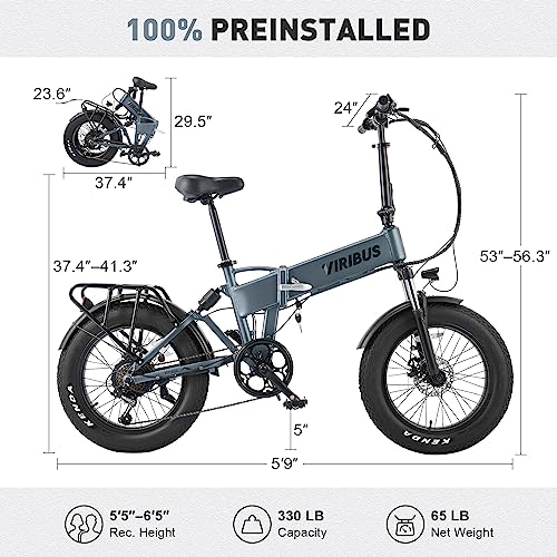 Viribus Electric Bike for Adults, 28mph Ebikes for Adults, 500W Electric Bicycle Folding with 36V 12Ah Removable Battery, Potable Pedal Assist Folding Electric Bike for Beach Snow Commuting, Grey