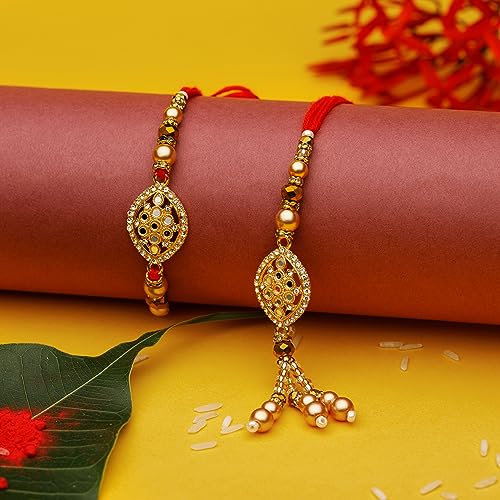 Rakhi Lumba set of 2 Rakhi for Brother and Bhabhi Bhaiya Bhai Rakhi Set of 2 Couple Pair Rakhi Dora Thread gift Pack for Raksha Bandhan gifts Rakhi Bracelet for Veera Brother Sister Festival Rakhi