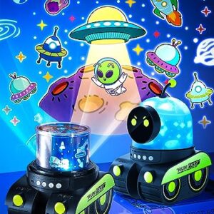 PIKOY Robot Night Light for Kids【12 Films】 Kids Night Light Projector,Bluetooth Music Baby Night Lights for Kids Room, 360° Rotation Rechargable Planets Star Projector Planetarium Projector Lamp