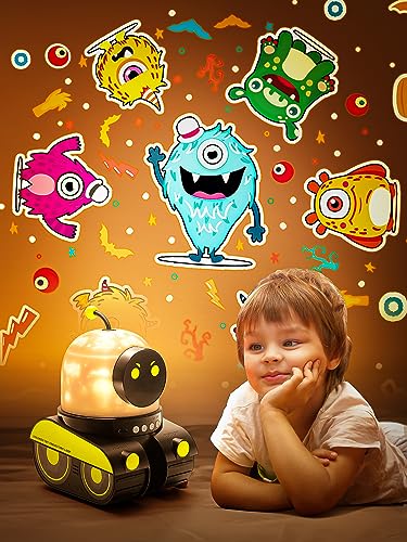 PIKOY Robot Night Light for Kids【12 Films】 Kids Night Light Projector,Bluetooth Music Baby Night Lights for Kids Room, 360° Rotation Rechargable Planets Star Projector Planetarium Projector Lamp