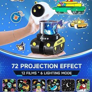 PIKOY Robot Night Light for Kids【12 Films】 Kids Night Light Projector,Bluetooth Music Baby Night Lights for Kids Room, 360° Rotation Rechargable Planets Star Projector Planetarium Projector Lamp