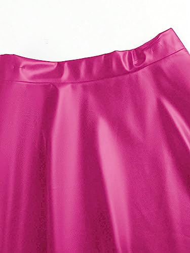 MakeMeChic Women's Plus Size Pleated Leather Mini Skirt High Waist A Line Skater PU Leather Short Skirt Hot Pink 4XL