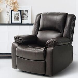 yuuyee brown leather recliner chair, lazy boy recliners with overstuffed arm and back for living room, single manual reclining chairs for adults