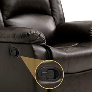 YuuYee Brown Leather Recliner Chair, Lazy boy Recliners with Overstuffed Arm and Back for Living Room, Single Manual Reclining Chairs for Adults