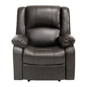 YuuYee Brown Leather Recliner Chair, Lazy boy Recliners with Overstuffed Arm and Back for Living Room, Single Manual Reclining Chairs for Adults