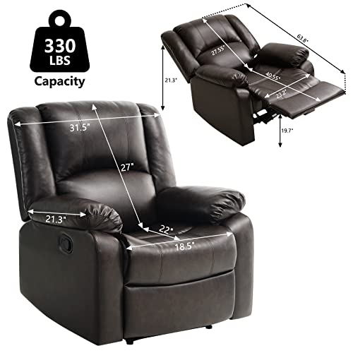 YuuYee Brown Leather Recliner Chair, Lazy boy Recliners with Overstuffed Arm and Back for Living Room, Single Manual Reclining Chairs for Adults