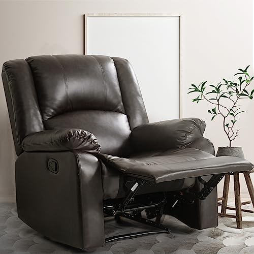 YuuYee Brown Leather Recliner Chair, Lazy boy Recliners with Overstuffed Arm and Back for Living Room, Single Manual Reclining Chairs for Adults