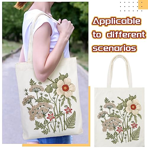 Silkfly 6 Pcs Aesthetic Canvas Tote Bag for Women Cute Tote Bag Funny Book Tote with Library Reusable Grocery Bag (Butterfly and Flower)