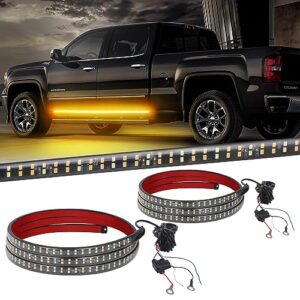 xridonsen 2pcs 70 inch truck running board led lights strip 648 led side marker lights waterproof flexible with white courtesy lights & amber turn signal light, drl for pickup trucks vehicles, xr-220