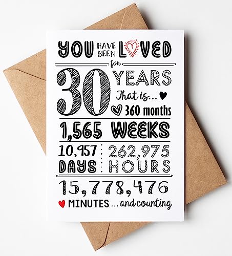 Katie Doodle 30th Birthday Card - Super Cute 30th Birthday Gifts for Her, 30th Birthday Decorations for Women Men, Dirty 30 Birthday Decorations for Her Him - Includes 30 Years Loved Card & Envelope