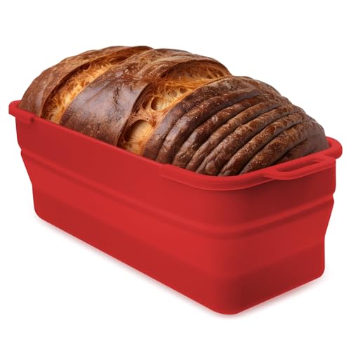 Silicone Bread Loaf Pan, 2 Pack Loaf Pans for Baking Bread, Non-Stick Silicone Baking Mold Easy Release for Homemade Breads, Cakes, Quiche Omelets, Meatloaf, etc. -8.2” X 3.3” X 2.7” (Red+LBlue)