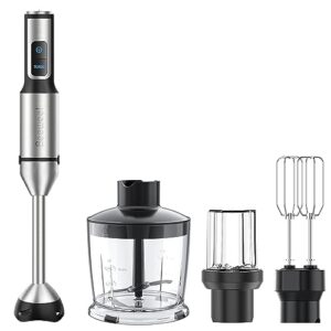 beeweel immersion blender - 800 watts scratch resistant hand blender, 15 variable speeds & turbo hand mixer, 4-in-1 heavy duty copper motor handheld blender with egg whisk,chopper and coffee grinder