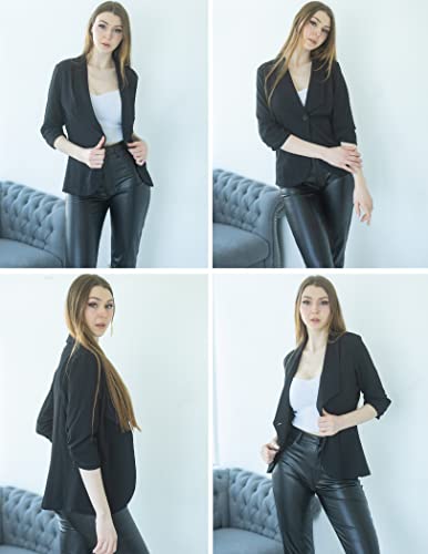 Beyove Black Blazer for Women Casual 2023 Fashion 3/4 Sleeve Blazer Jacket Fit Streyth Blazer