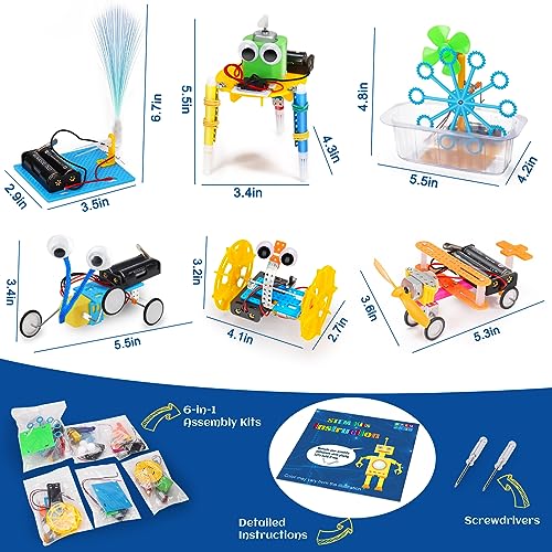 STEM Science Robotics Kit 6 Set Electronic Science Experiments Projects Activities for Kids DIY Engineering Building Kit Age 6-8 8-12 Motor Robot Toy for 6 7 8 9 10 11 12 + Years Old Boys Girls Gift