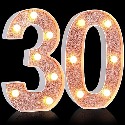 8.7'' Decorative LED Light up Numbers, Light up Number Sign for Night Birthday Party Decorations Happy Birthday LED Sign Backdrop Anniversary Wedding Party Bar Wall Decor (Rose Gold,30th)