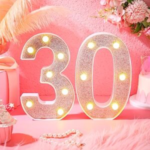 8.7'' Decorative LED Light up Numbers, Light up Number Sign for Night Birthday Party Decorations Happy Birthday LED Sign Backdrop Anniversary Wedding Party Bar Wall Decor (Rose Gold,30th)