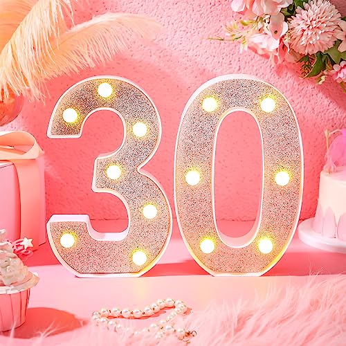 8.7'' Decorative LED Light up Numbers, Light up Number Sign for Night Birthday Party Decorations Happy Birthday LED Sign Backdrop Anniversary Wedding Party Bar Wall Decor (Rose Gold,30th)