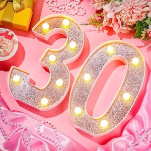 8.7'' Decorative LED Light up Numbers, Light up Number Sign for Night Birthday Party Decorations Happy Birthday LED Sign Backdrop Anniversary Wedding Party Bar Wall Decor (Rose Gold,30th)