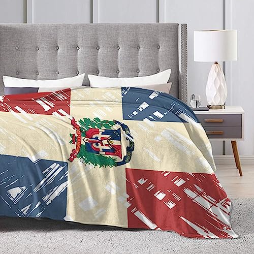 Lightweight Flannel Blanket for Men Boys, Compatible with Dominican Republic Grunge Flag, Small Large Warmer Fall Throw Blanket, Cute Fleece Blanket for Couch Bed Sofa Chair, Queen King Size Blankets