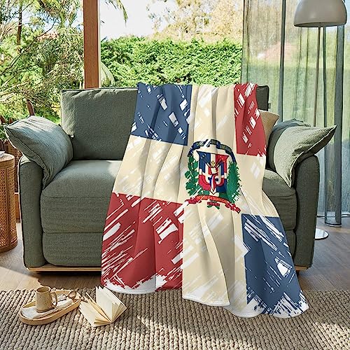 Lightweight Flannel Blanket for Men Boys, Compatible with Dominican Republic Grunge Flag, Small Large Warmer Fall Throw Blanket, Cute Fleece Blanket for Couch Bed Sofa Chair, Queen King Size Blankets