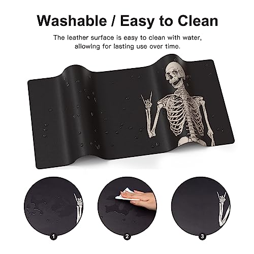 Colorful Star Leather Desk Pad, Black Human Skeleton Large Mouse Pad for Desk Gaming, Waterproof Keyboard Desk Mat with Non-Slip Base and Stitched Edge for Home Office Gaming Work (31.5" x 15.7")