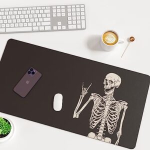 Colorful Star Leather Desk Pad, Black Human Skeleton Large Mouse Pad for Desk Gaming, Waterproof Keyboard Desk Mat with Non-Slip Base and Stitched Edge for Home Office Gaming Work (31.5" x 15.7")