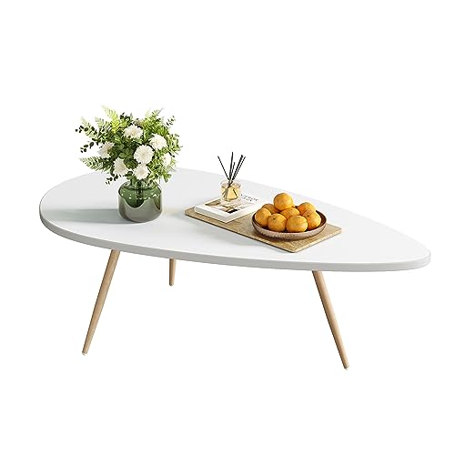 SAYGOER Modern Coffee Table Small White Coffee Tables for Small Space Unique Simple Oval Center Table with Wood Frame for Living Room 22.2" D x 42.5" W x 17.1" H