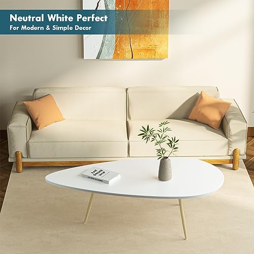 SAYGOER Modern Coffee Table Small White Coffee Tables for Small Space Unique Simple Oval Center Table with Wood Frame for Living Room 22.2" D x 42.5" W x 17.1" H