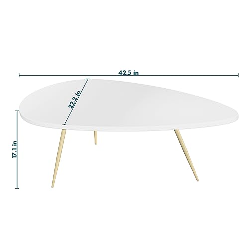 SAYGOER Modern Coffee Table Small White Coffee Tables for Small Space Unique Simple Oval Center Table with Wood Frame for Living Room 22.2" D x 42.5" W x 17.1" H