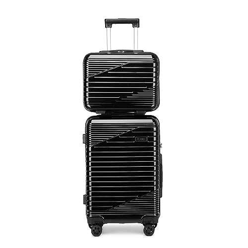 Somago 22x14x9 Carry On Luggage 20 Inch Suitcase with Cosmetic Case Lightweight Hard Shell Luggage PC Suitcase with TSA Lock Airline Approved Luggage (Black)