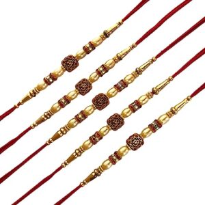 SWAMISP Set of 5 Rakhi for Brother Bhaiya Bhabhi Gift Rakhi for Family Raksha Bandhan Festival Rakhi for Bhaiya and Bhabhi Wrist Bands for Loving Sibling Brother Sister Father Friends