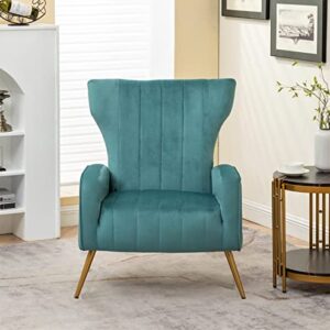 Container Furniture Direct Armchair Modern Velvet Accent Chair, Channel Tufted Bedroom, Office or Living Room Furniture with Elegant Metal Legs, Teal