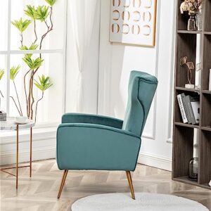 Container Furniture Direct Armchair Modern Velvet Accent Chair, Channel Tufted Bedroom, Office or Living Room Furniture with Elegant Metal Legs, Teal