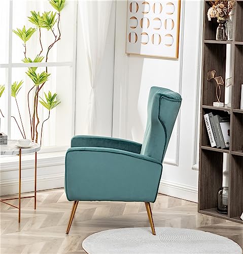 Container Furniture Direct Armchair Modern Velvet Accent Chair, Channel Tufted Bedroom, Office or Living Room Furniture with Elegant Metal Legs, Teal