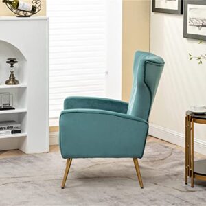 Container Furniture Direct Armchair Modern Velvet Accent Chair, Channel Tufted Bedroom, Office or Living Room Furniture with Elegant Metal Legs, Teal