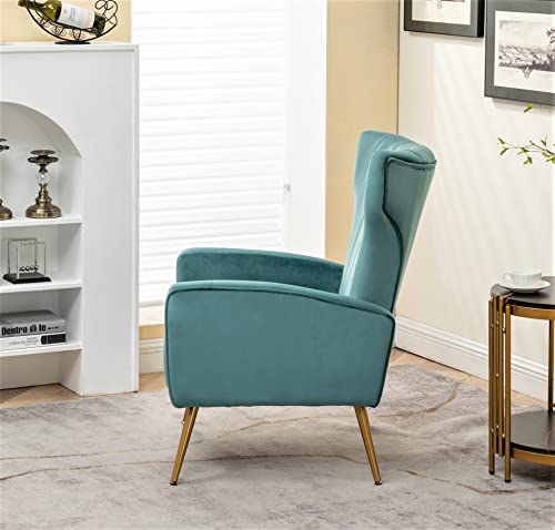 Container Furniture Direct Armchair Modern Velvet Accent Chair, Channel Tufted Bedroom, Office or Living Room Furniture with Elegant Metal Legs, Teal