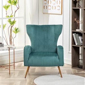 Container Furniture Direct Armchair Modern Velvet Accent Chair, Channel Tufted Bedroom, Office or Living Room Furniture with Elegant Metal Legs, Teal