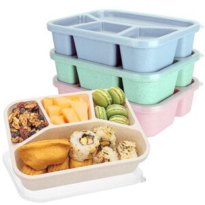 meal prep container microwave safe, 4 pack bento lunch box, 4-compartment snack container for school work travel, lunch containers for adults, bento box for kids, reusable dishwasher safe