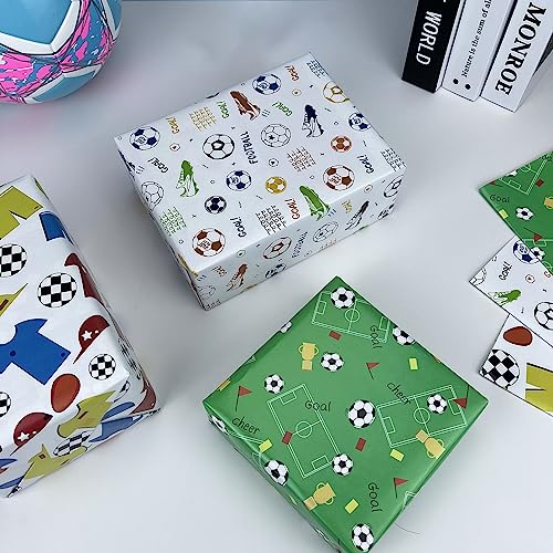 Dtiafu Flat Wrapping Paper Sheet - 4 Style Soccer Birthday Wrapping Paper for Boys Kids Men - Fun Sport Gift Wrap - 20 X 28 Inch Per Sheet(8 Sheet)