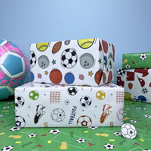 Dtiafu Flat Wrapping Paper Sheet - 4 Style Soccer Birthday Wrapping Paper for Boys Kids Men - Fun Sport Gift Wrap - 20 X 28 Inch Per Sheet(8 Sheet)