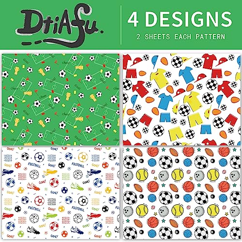 Dtiafu Flat Wrapping Paper Sheet - 4 Style Soccer Birthday Wrapping Paper for Boys Kids Men - Fun Sport Gift Wrap - 20 X 28 Inch Per Sheet(8 Sheet)