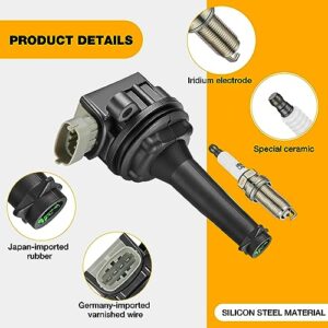 BDFHYK Ignition Coil Pack UF517 and Iridium Spark Plugs AP5325 Compatible with Volvo C30 C70 S40 S60 V50 V70 XC70 2.4L 2.5L L5 C1721 307134170 SKIC178 GN10331 COP345 Sets of 5