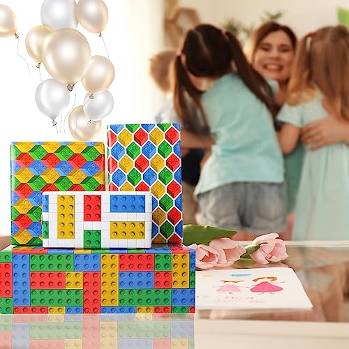 Dtiafu Building Blocks Wrapping Paper - Birthday Wrapping Paper for Boys Girls Kids - 4 Style 8 Sheet Funny Gift Wrap - 20 X 28 Inch Per Sheet(Not Rolled)