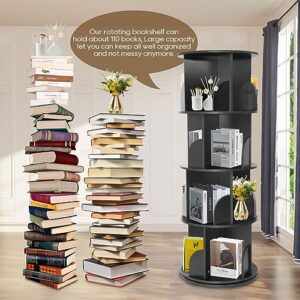 Dozont Upgraded 18" Rotating Bookshelf Tower, 4 Tier Circular Bookshelf for Kids&Adults, Wood 360° Floor Standing Book Storage Rack, Spinning Bookshelf Tower for Office Home Living Room Study, Black