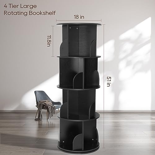 Dozont Upgraded 18" Rotating Bookshelf Tower, 4 Tier Circular Bookshelf for Kids&Adults, Wood 360° Floor Standing Book Storage Rack, Spinning Bookshelf Tower for Office Home Living Room Study, Black