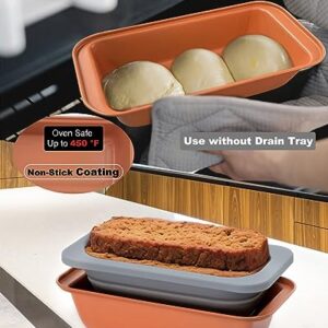 Hitseon Meatloaf Pan with Drain Tray, 2 in 1 Foldable Loaf Pans for Baking Bread, Dishwasher Safe Metallic Nonstick Coating Bread Pan with Silicone Rack for Oven Cooking (Gray)