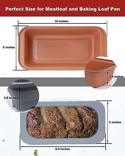 Hitseon Meatloaf Pan with Drain Tray, 2 in 1 Foldable Loaf Pans for Baking Bread, Dishwasher Safe Metallic Nonstick Coating Bread Pan with Silicone Rack for Oven Cooking (Gray)