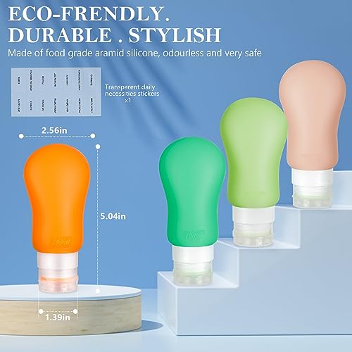 Eengenone Travel Bottles for Toiletries, 4 Pack Leak Proof Tsa Approved Travel Toiletries Size Containers Squeezable Travel Accessories,3 oz Refillable Liquids for Cosmetic And Lotion