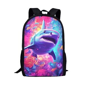 PinUp Angel Red Floral Blue Shark Backpack For School Bag Kids Cool Magical Animal Bag For Children Boys and Girls Bookbag